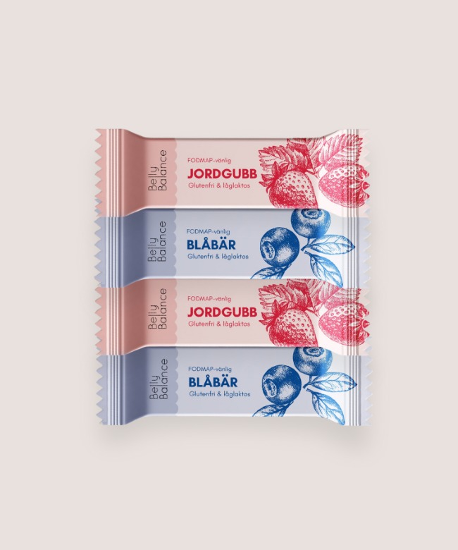 Bars 4-pack, blåbär & jordgubb | Behandla IBS, ballongmage och orolig ...